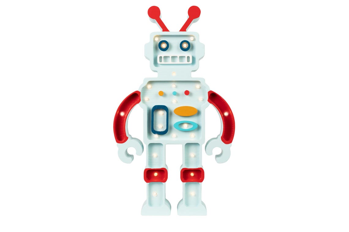 Little Lights Wooden Robot Lamp – Handmade LED Night Light for Kids ...
