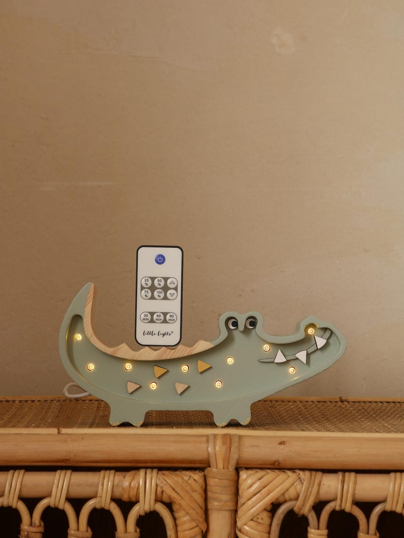 Wooden Crocodile Night Light for Kids Safari Lamp Boho Nursery Decor ...