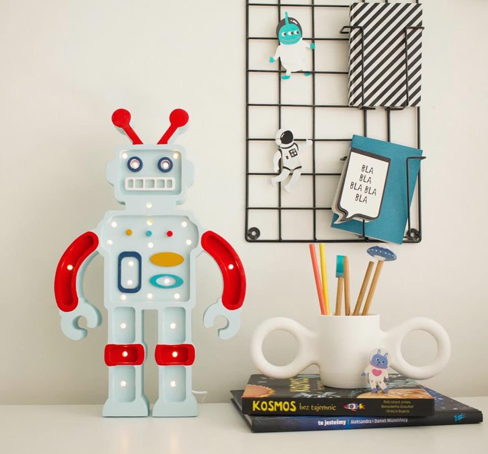 Little Lights Wooden Robot Lamp – Handmade LED Night Light for Kids ...