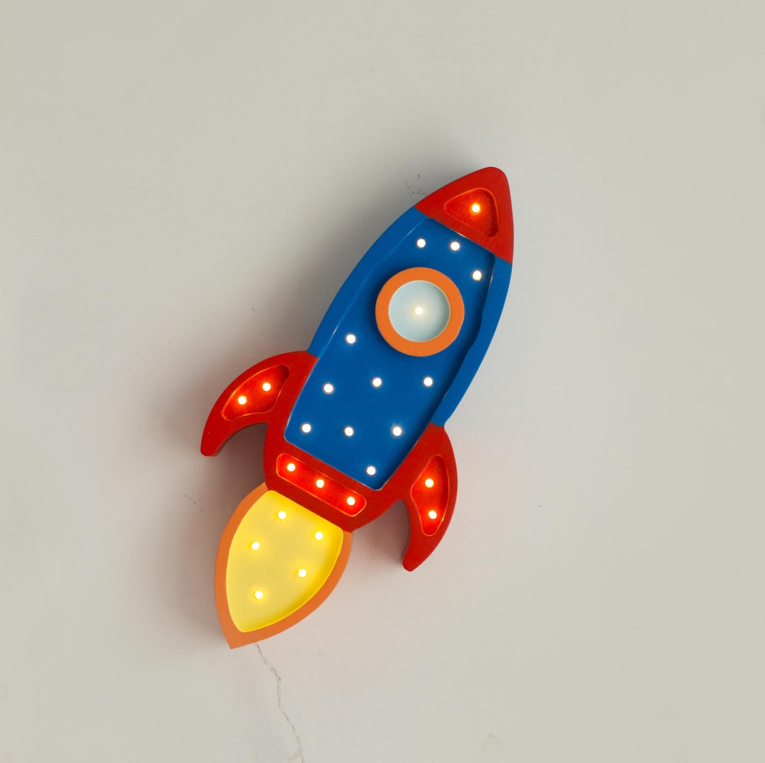 Wooden Rocket Night Light Space Lamp for Boys Rocket Lamp for Kids Room ...