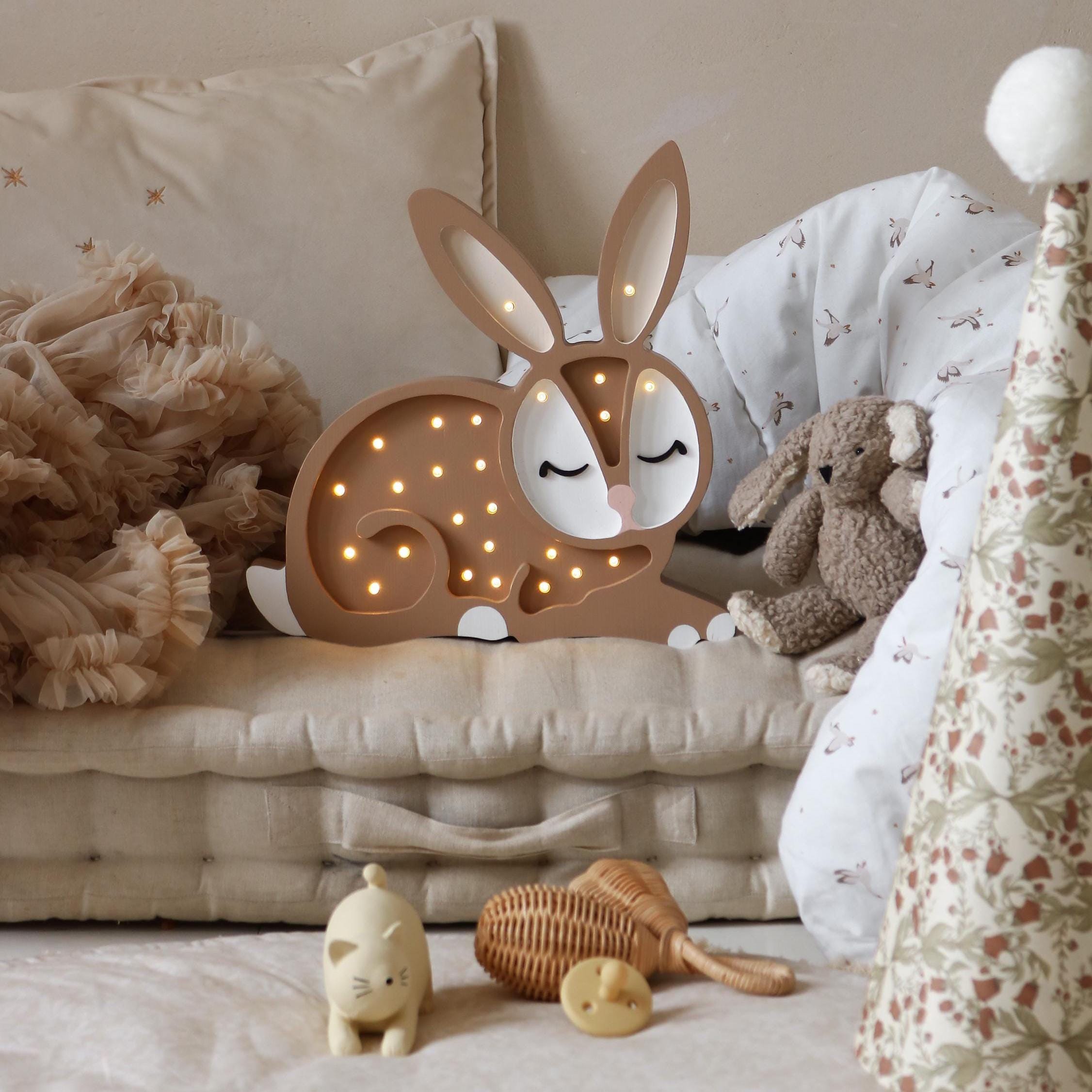 Wooden Bunny Night Light – Forest Decor for Kids' Room – Handmade Lamp ...