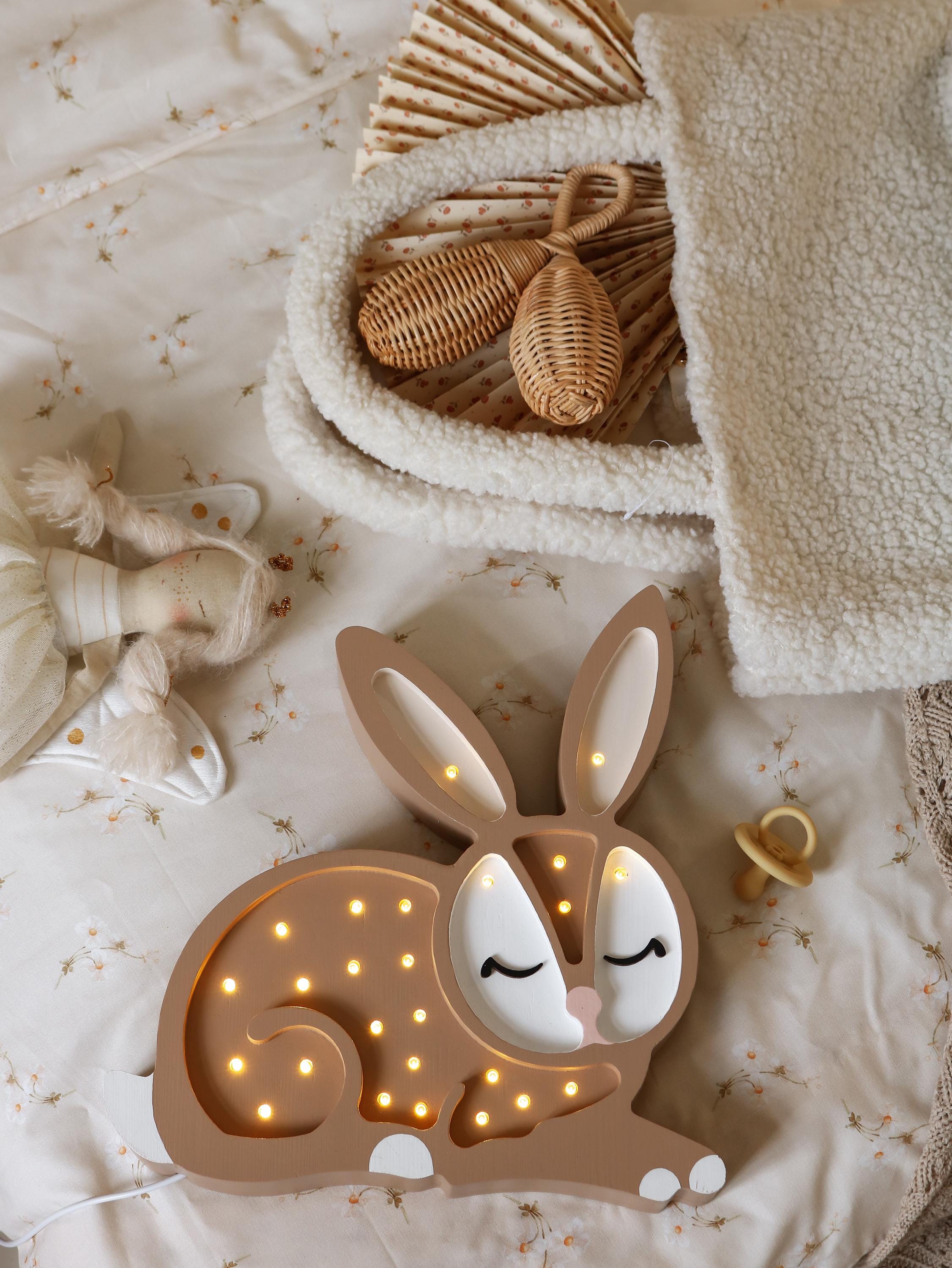 Wooden Bunny Night Light – Forest Decor for Kids' Room – Handmade Lamp ...