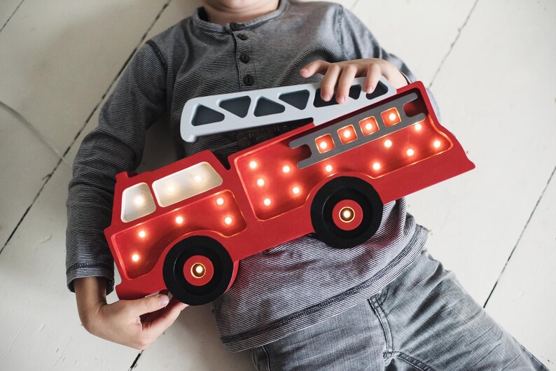 Little Lights Wooden Fire Truck Lamp – Handmade LED Night Light for ...