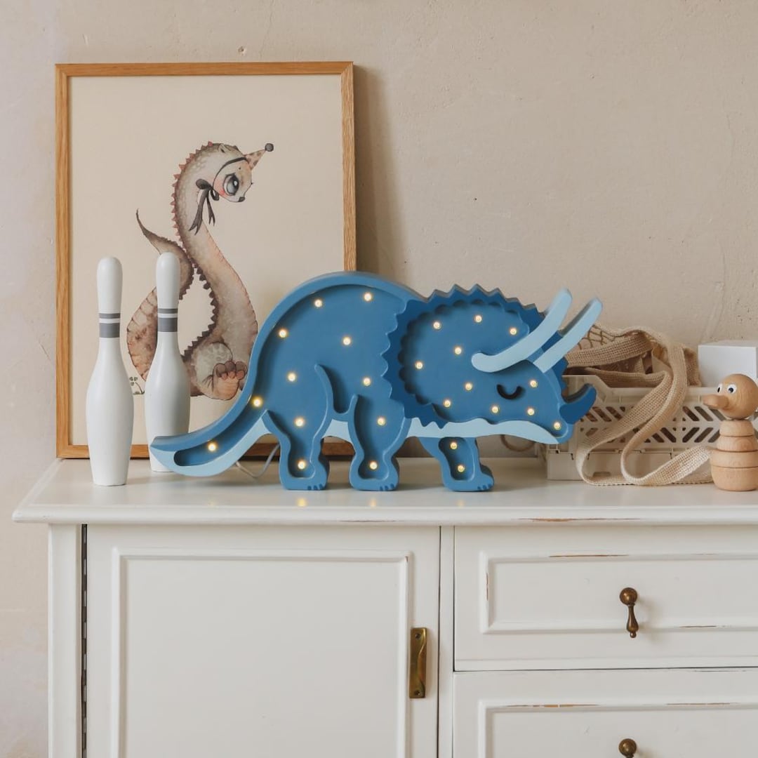 Triceratops Night Light – Wooden Dinosaur Lamp – Handmade Kids Room ...
