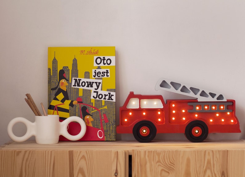 Little Lights Wooden Fire Truck Lamp – Handmade LED Night Light for ...