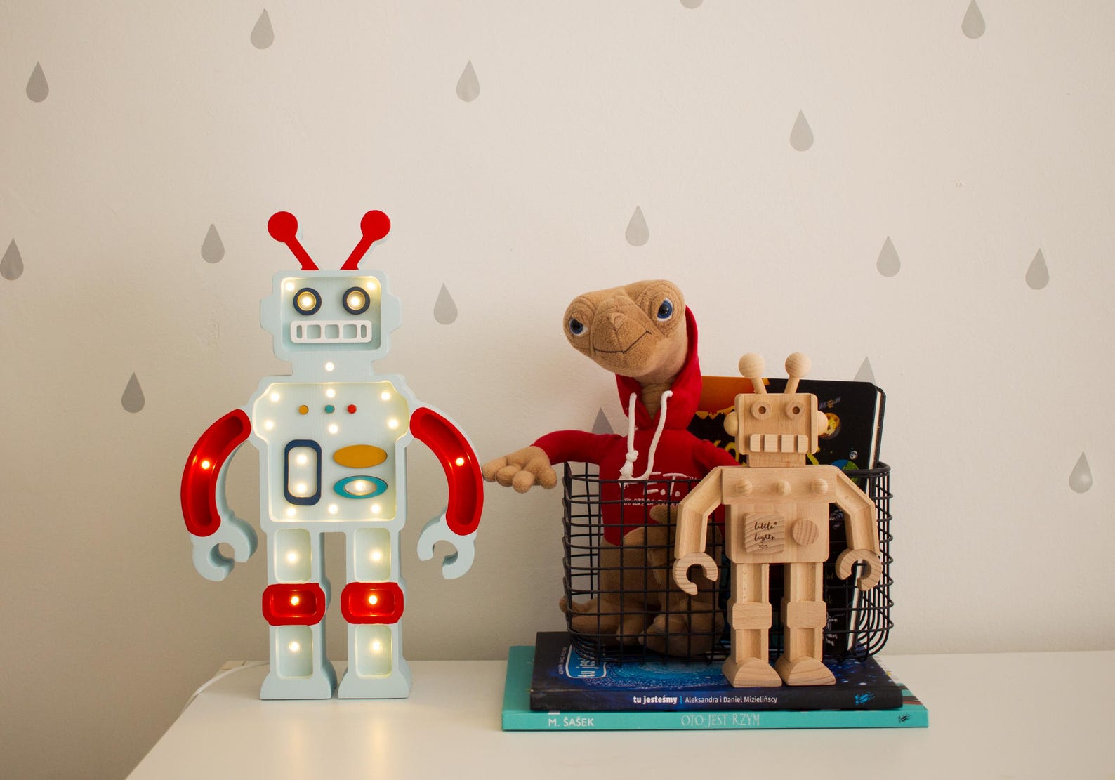 Little Lights Wooden Robot Lamp – Handmade LED Night Light for Kids ...