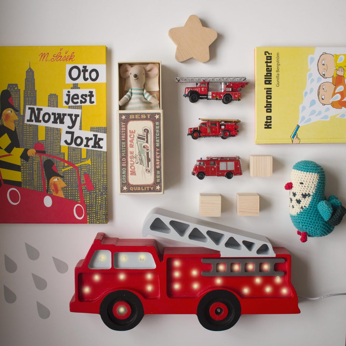 Little Lights Wooden Fire Truck Lamp – Handmade LED Night Light for ...
