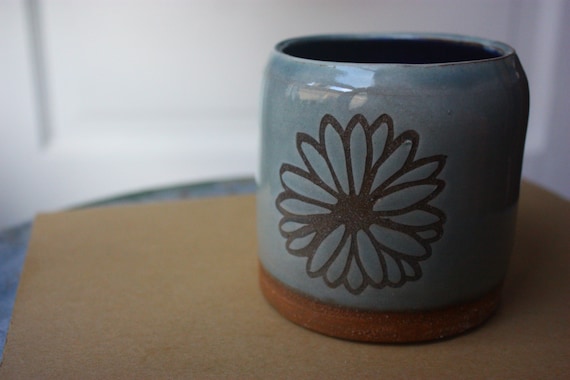 Light Blue Ceramic Vessel With Flower Design Beautiful | Etsy