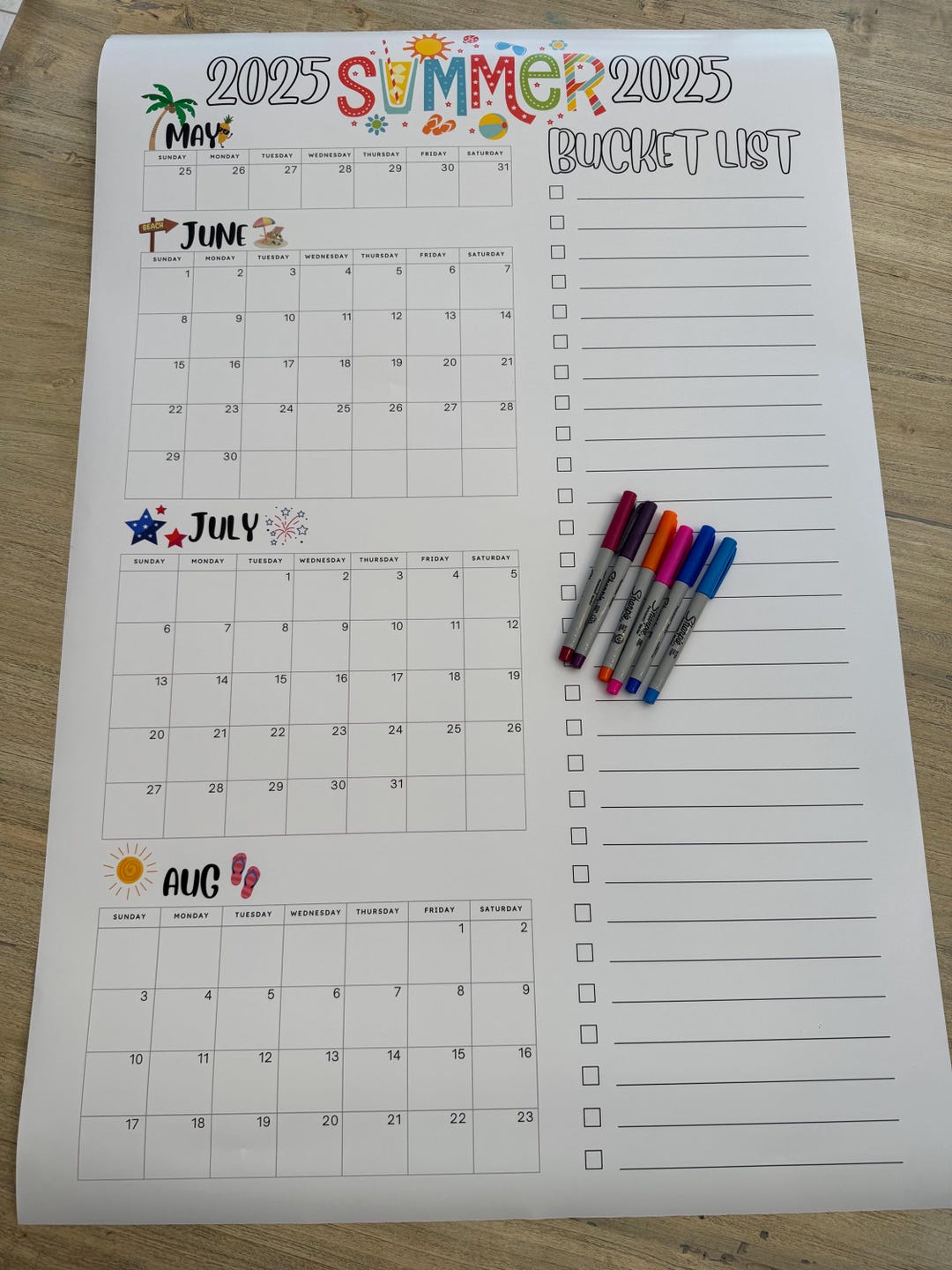 2025 Summer Bucket List Calendar - Etsy