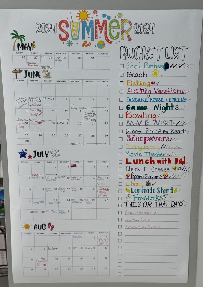 2026 Summer Bucket List Calendar - Etsy