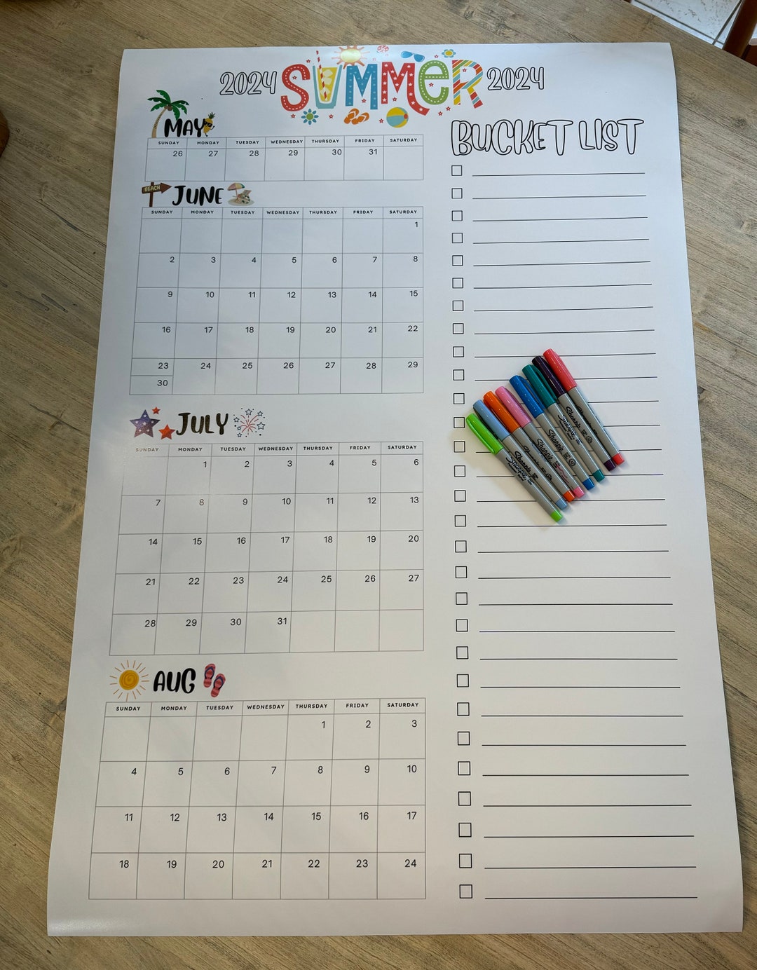 2025 Summer Bucket List Calendar - Etsy