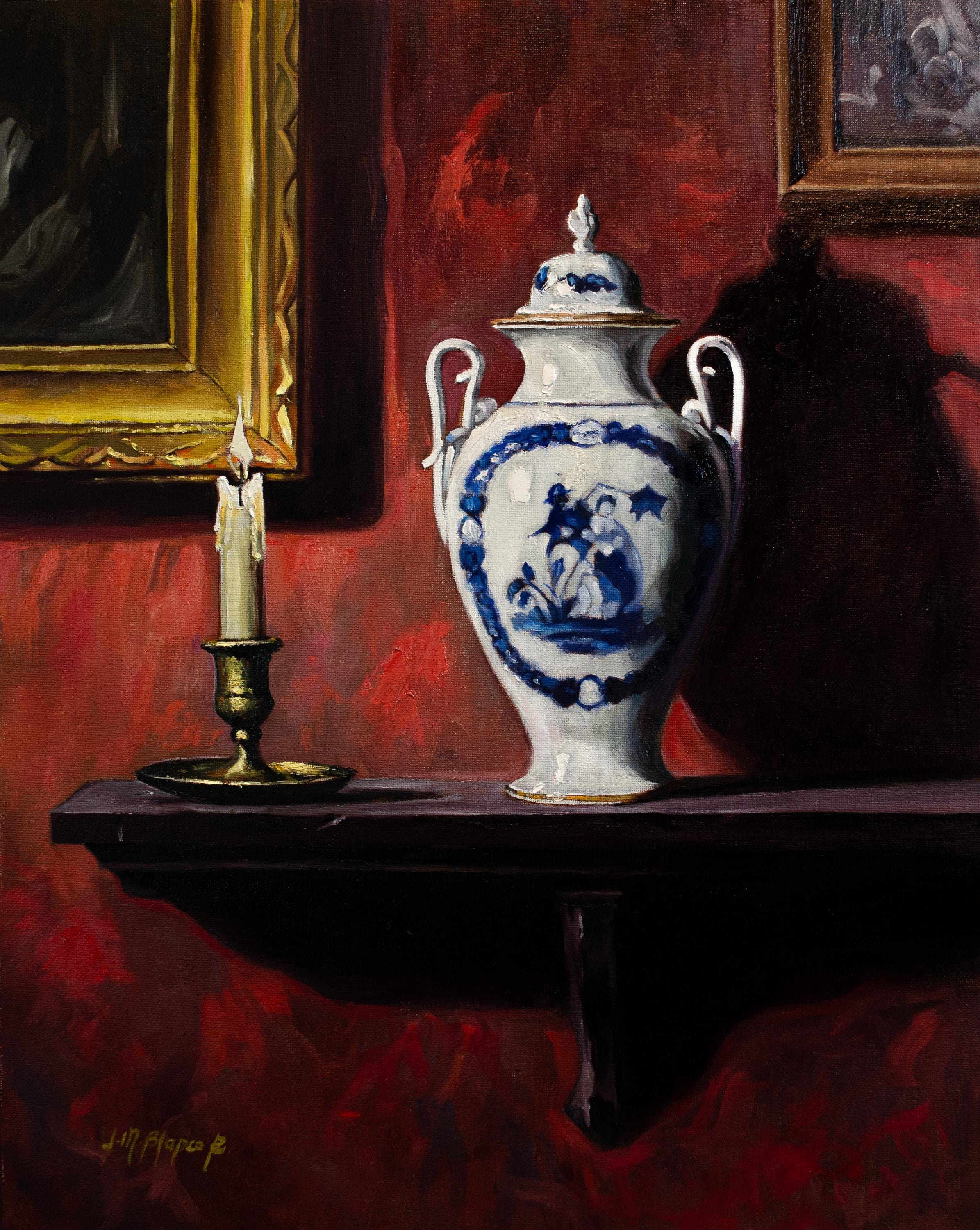 Still Life Ceramic and Candle. 21 X 25 frame Size Included Oil on ...