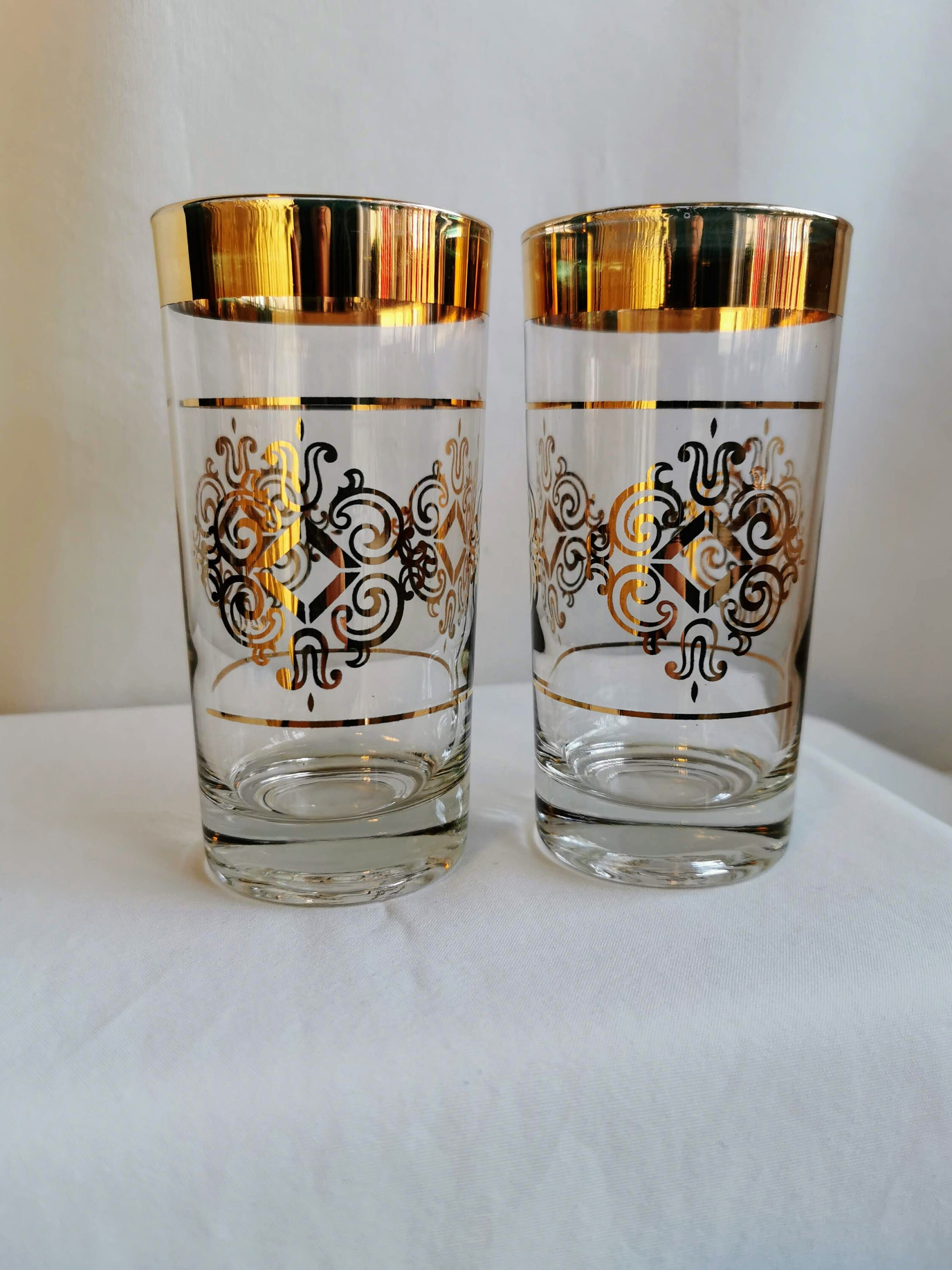 Set Of 2 Gold Drinking Glasses Vintage Water Glasses Etsy
