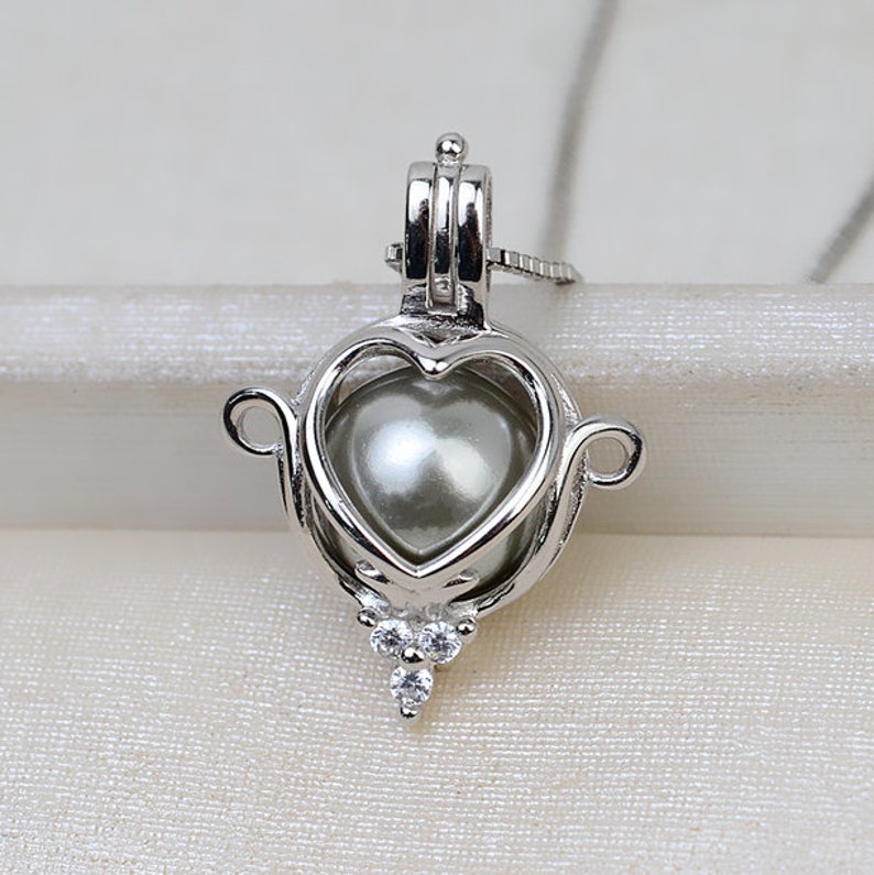 Solid 925 Sterling Silver Heart Pearl Cage Pendant Locket for | Etsy