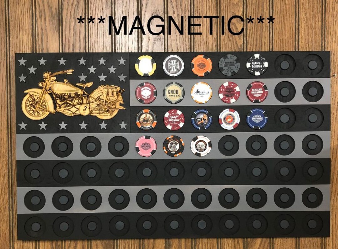 Poker Chip American Flag Black/gray Magnetic Display Fits 65 Harley ...