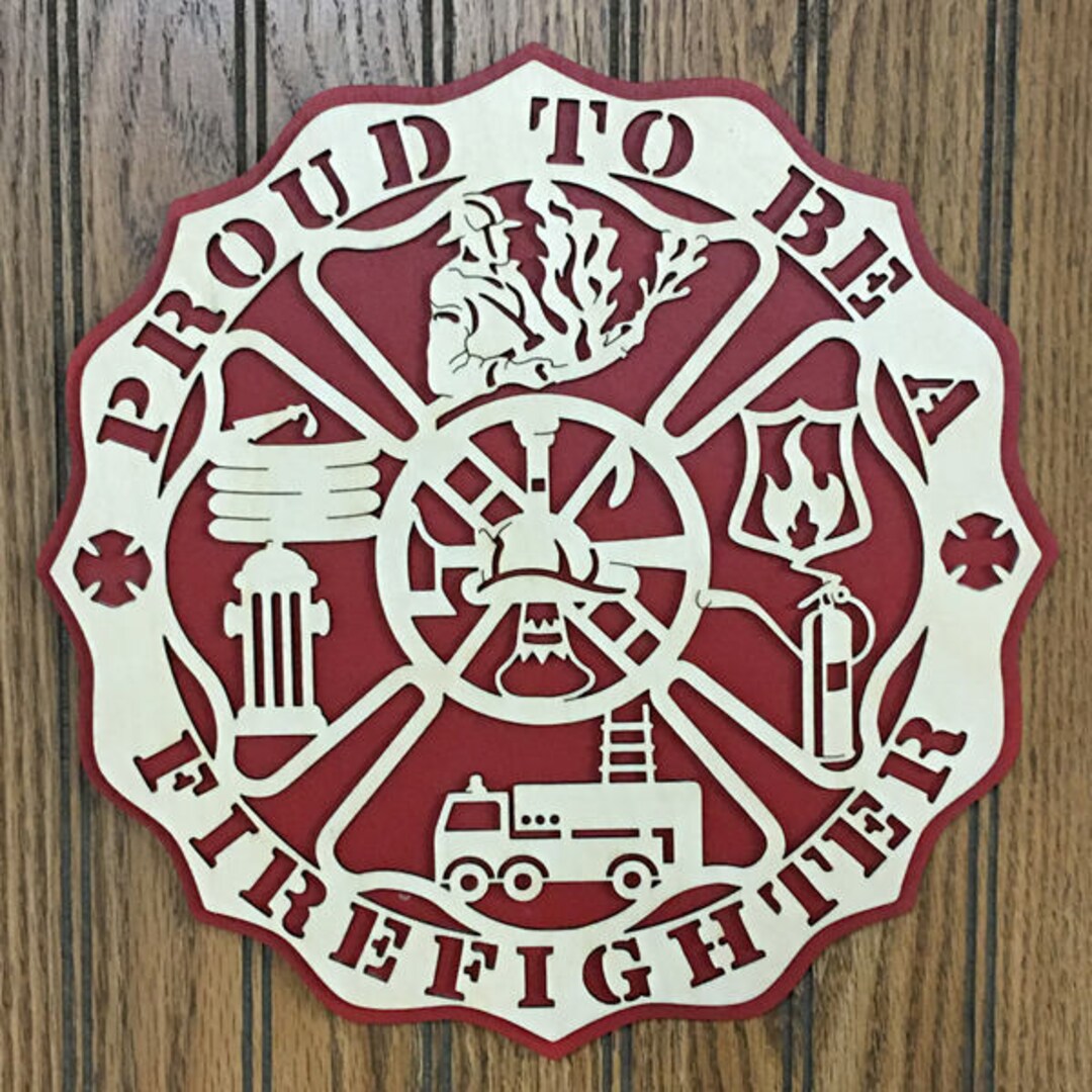 Firefighter Fire Department Wood Sign Mancave Fireman Maltese Cross ...
