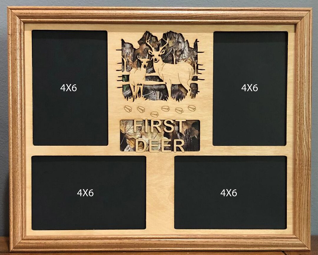 11x14 First Deer Hunter Laser Engraved Picture Frame With 4- Photo Hole ...