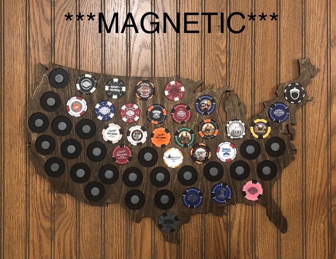 USA Map Magnetic Poker Chip Motorcycle Display Fits 50 Harley-davidson ...