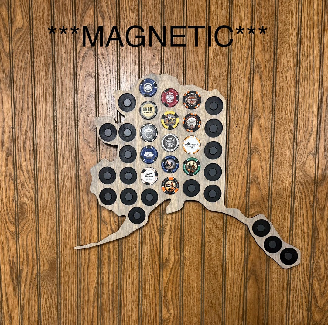 Poker Chip Magnetic Alaska State Map Display Fits 33 Harley-davidson or ...