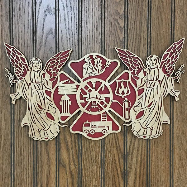 Firefighter Fire Department Angels Wood Sign Mancave Fireman Maltese ...