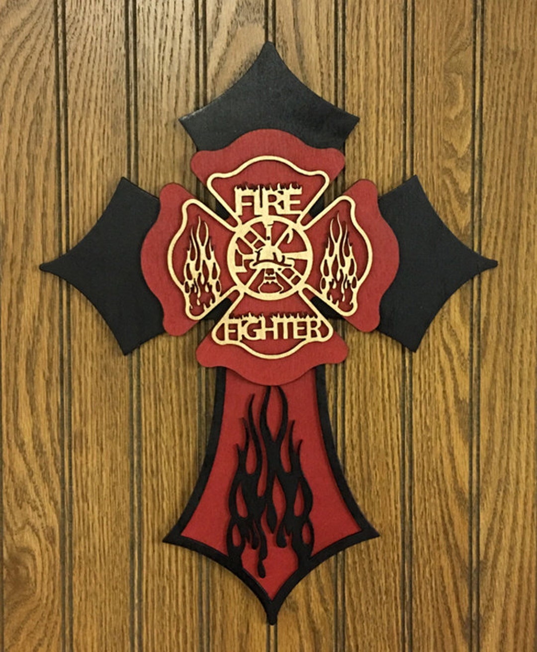 Firefighter Fire Department Fire Cross Wood Sign Mancave Fireman ...