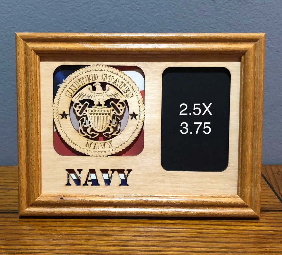 5x7 Laser Engraved Navy Picture Frame&matte With 2.5x3.75 Photo Hole US ...