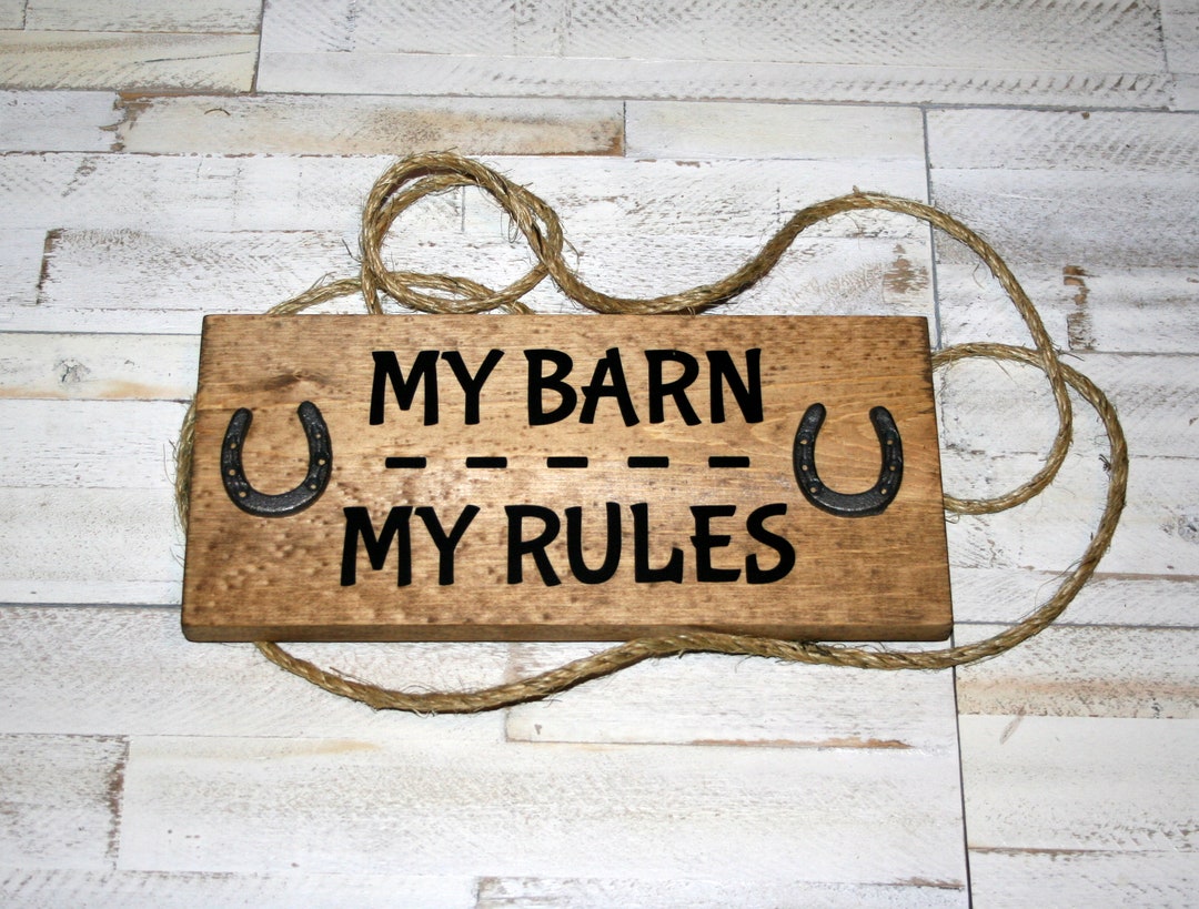 Rustic MY BARN RULES Wood Sign Western Horseshoe Barn Decor Horse ...
