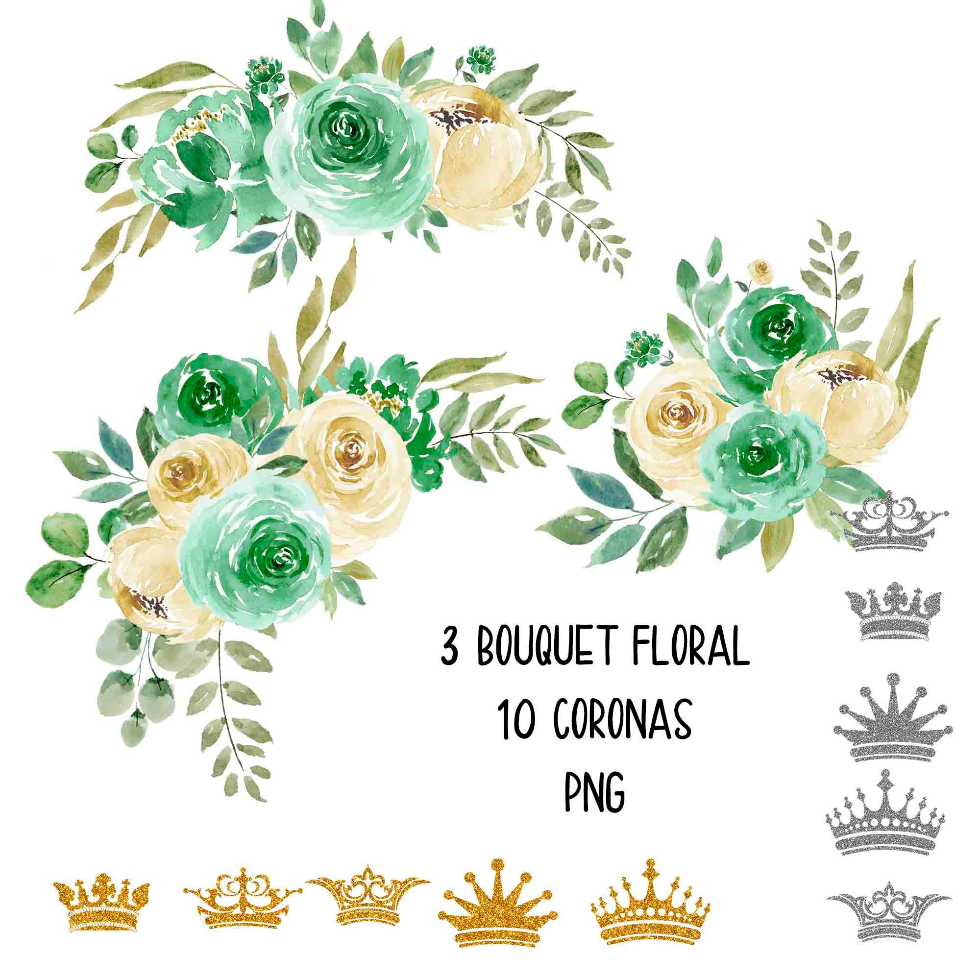 Clipart Quinceañera Green Dress, 24 Princesses, 3 Floral Bouquet and 10 ...