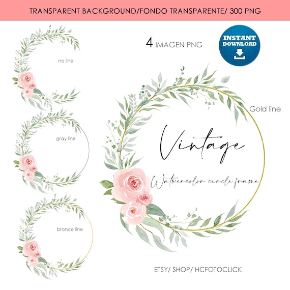 Circulo Acuarela Vintage Frame Rosa Palo fondo transparente - Etsy México