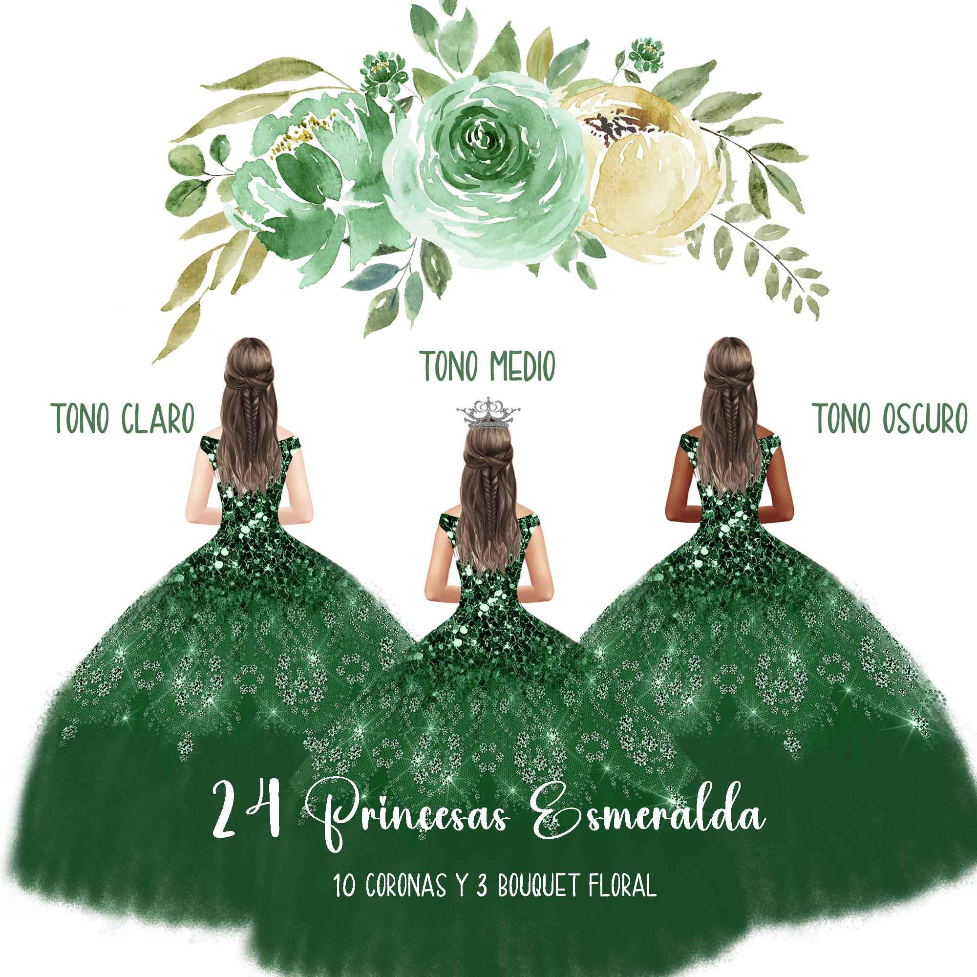 Clipart Quinceañera Green Dress, 24 Princesses, 3 Floral Bouquet and 10 ...