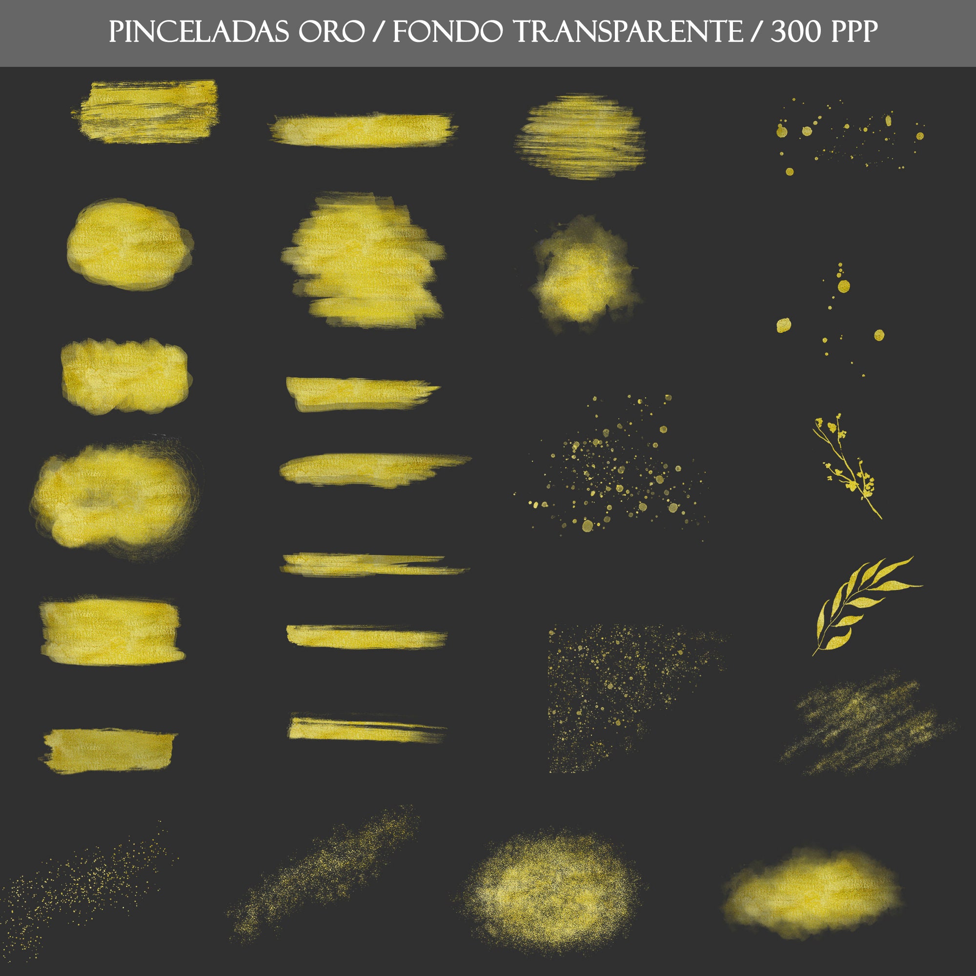 Gold Watercolor Brush Strokes Clipart, Transparent Background, Brush ...