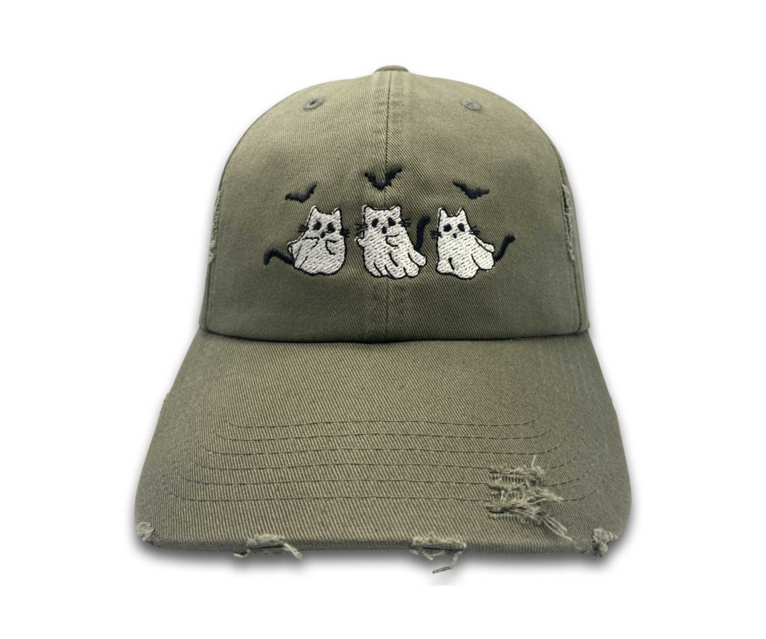 Ghost Cat Embroidered Hat, Cute Halloween Baseball Cap, Funny Retro ...