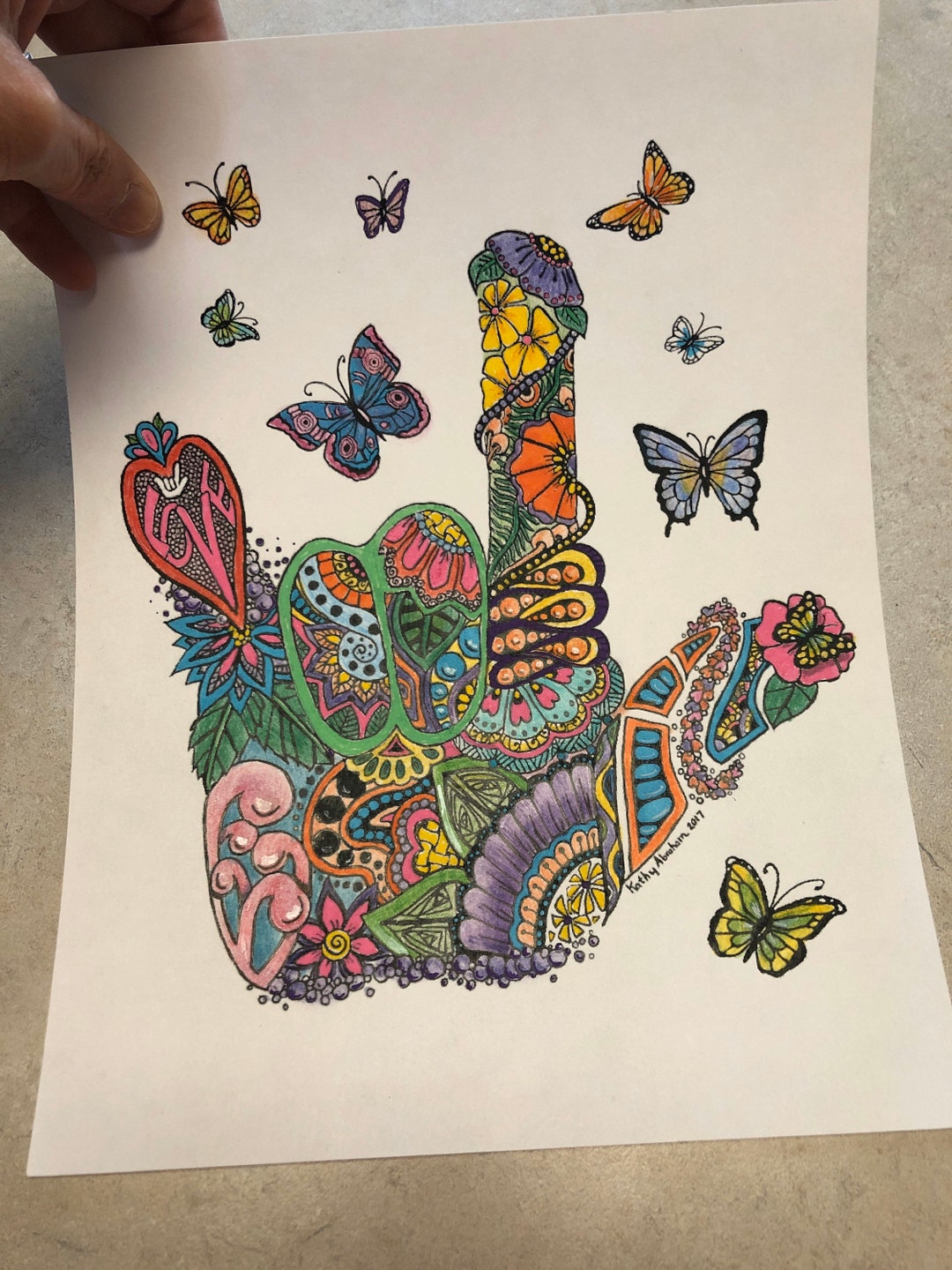 Doodles 8x10 Ily With Butterflies or Hummingbirds BW, COLOR or RED ...