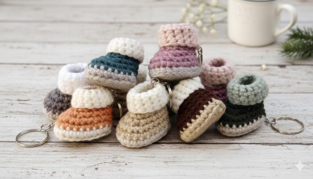 Mini Crochet Boot Keychain | Tiny Ugg Boot Style Bag Charm | Handmade ...