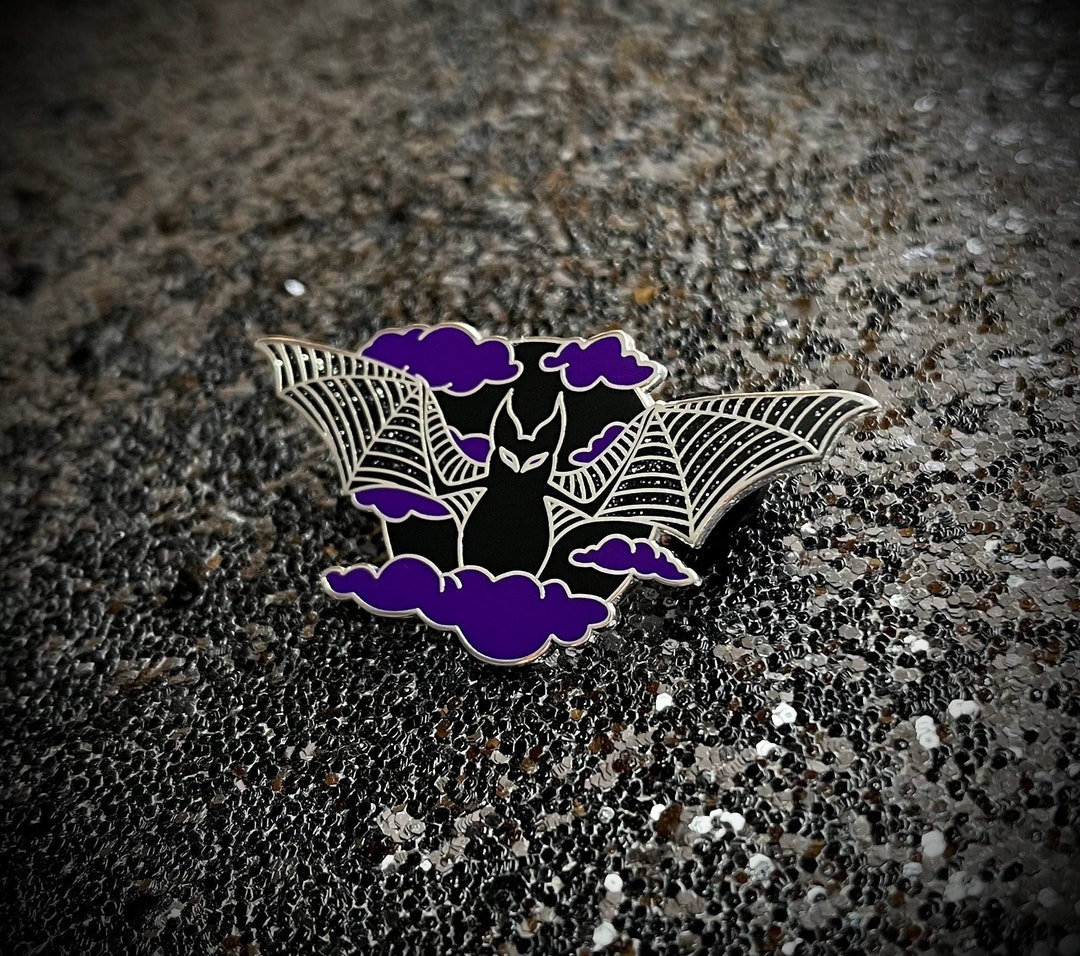 Bat Pin, Purple Bat, Hard Enamel Pin, Black Bat, Purple Pin, Glitter ...