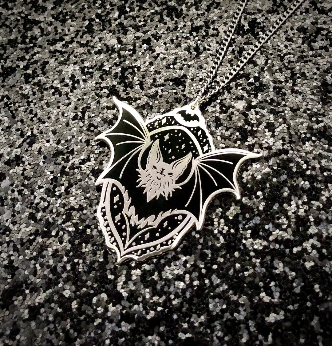 Silver Bat Frame Cameo, Bat Necklace, Silver Bat Necklace, Bat Jewelry ...
