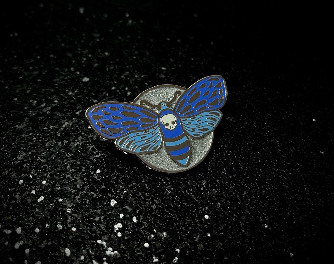 Blue Moth Pin, Death Head Moth, Hard Enamel Pin, Skull Pin, Dead Moth ...