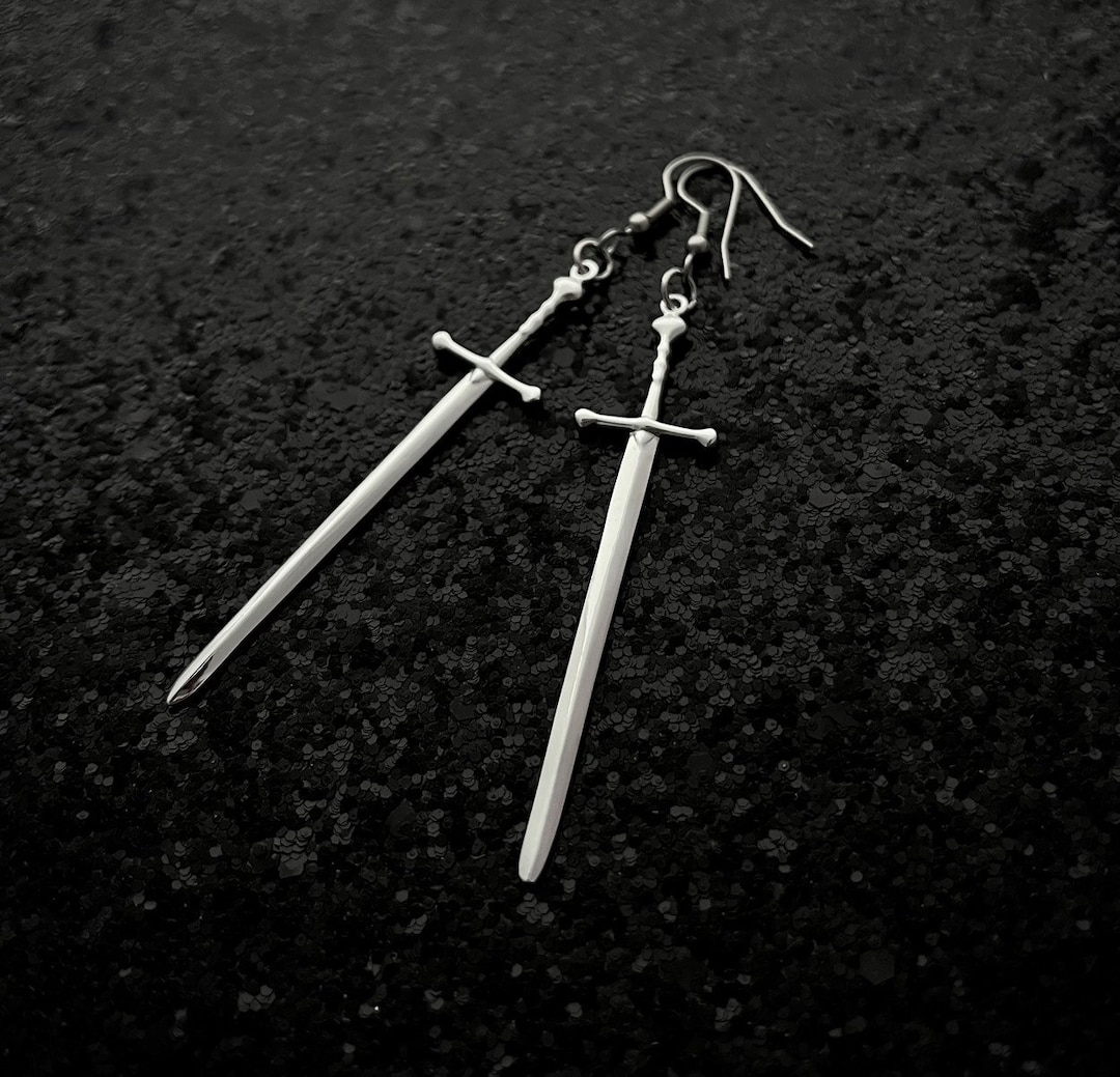 Sword Earrings, Sword Jewelry, Goth Jewelry, Dark Academia, Silver ...