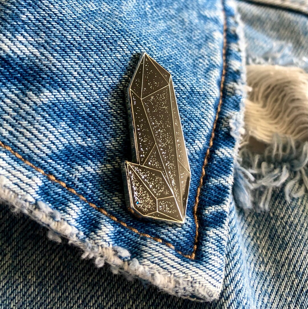 Black Crystal Pin, Enamel Pin, Witchy Pin, Glitter Enamel Pin, Silver ...
