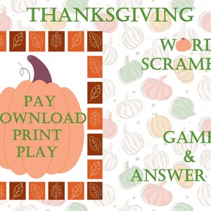 Thanksgiving Word Scramble Game; Fall Word Scramble; Autumn Word ...