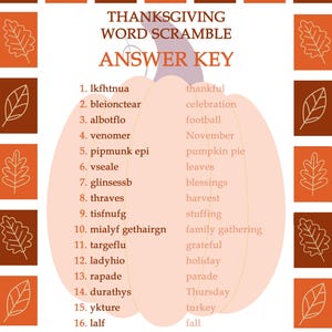 Thanksgiving Word Scramble Game; Fall Word Scramble; Autumn Word ...