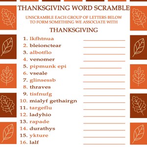 Thanksgiving Word Scramble Game; Fall Word Scramble; Autumn Word ...