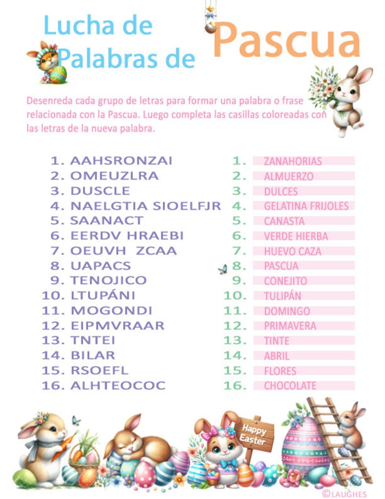 ROMPECABEZAS De Palabras De Pascua Juego De Pascua Desorden De Palabras ...