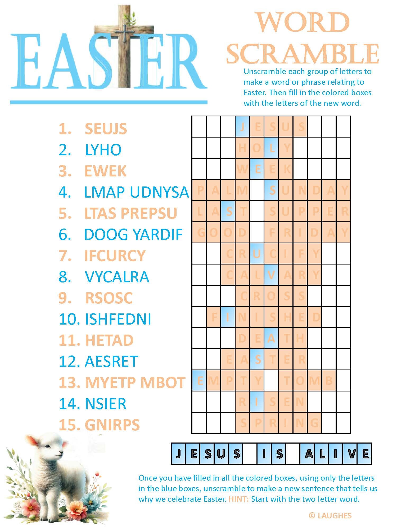 Holy Week Word Scramble Easter Puzzle Printable Easter Game Christian ...
