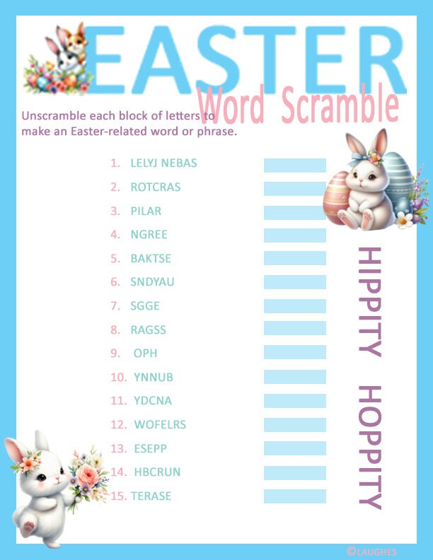 Easter Word Scramble Childs Printable, Easter Word Puzzle Printable ...