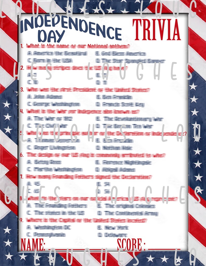 4th of July Independence Day Trivia Party Game Kids Patriotic USA ...
