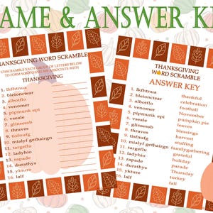 Thanksgiving Word Scramble Game; Fall Word Scramble; Autumn Word ...