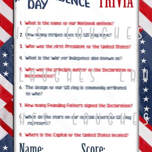 4th of July Independence Day Trivia Party Game Kids Patriotic USA ...
