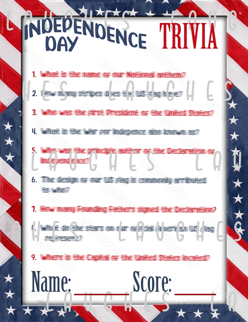 4th of July Independence Day Trivia Party Game Kids Patriotic USA ...