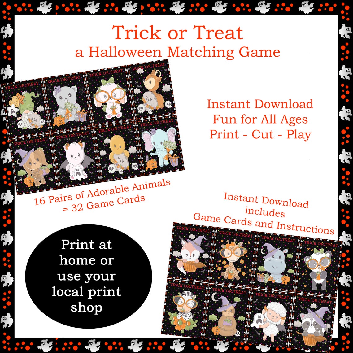 Halloween Memory - Matching Printable Game - Halloween Party Favor ...